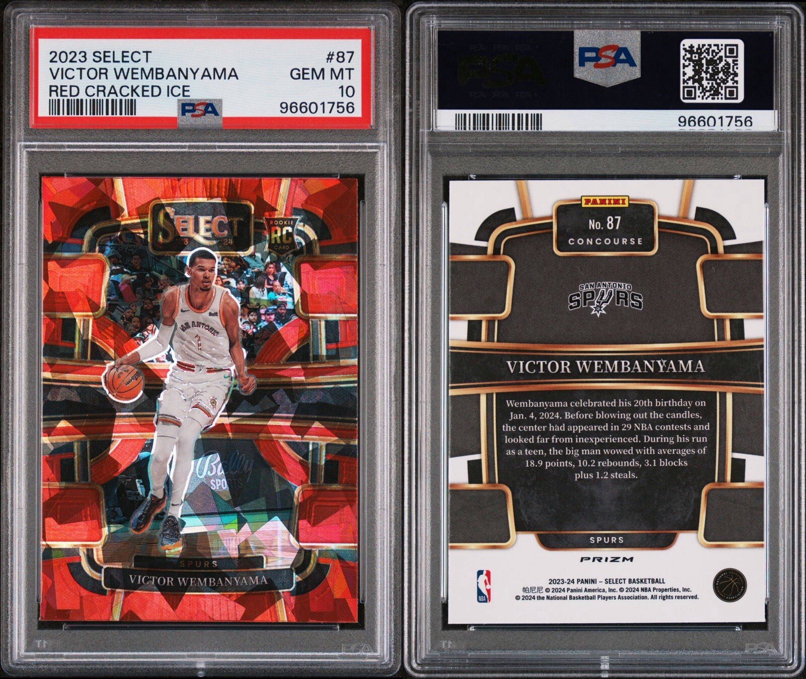 2023 SELECT #87 VICTOR WEMBANYAMA Rookie Card RC RED CRACKED ICE WEMBY ...