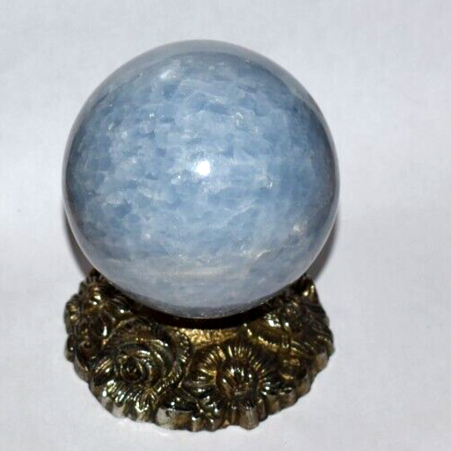 Celestite Sphere Orb Natural Blue 3 lb Large, Cast Bronze Base Stand | eBay