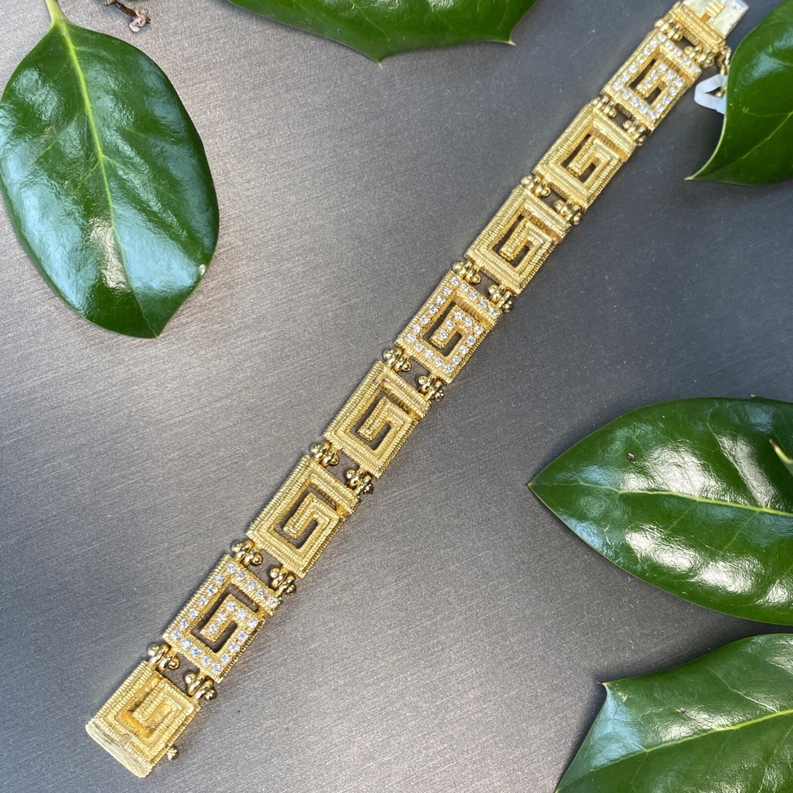 Vintage Diamond Bracelet Estate Fine Jewelry Pre-Owned Greek Key Gate ...