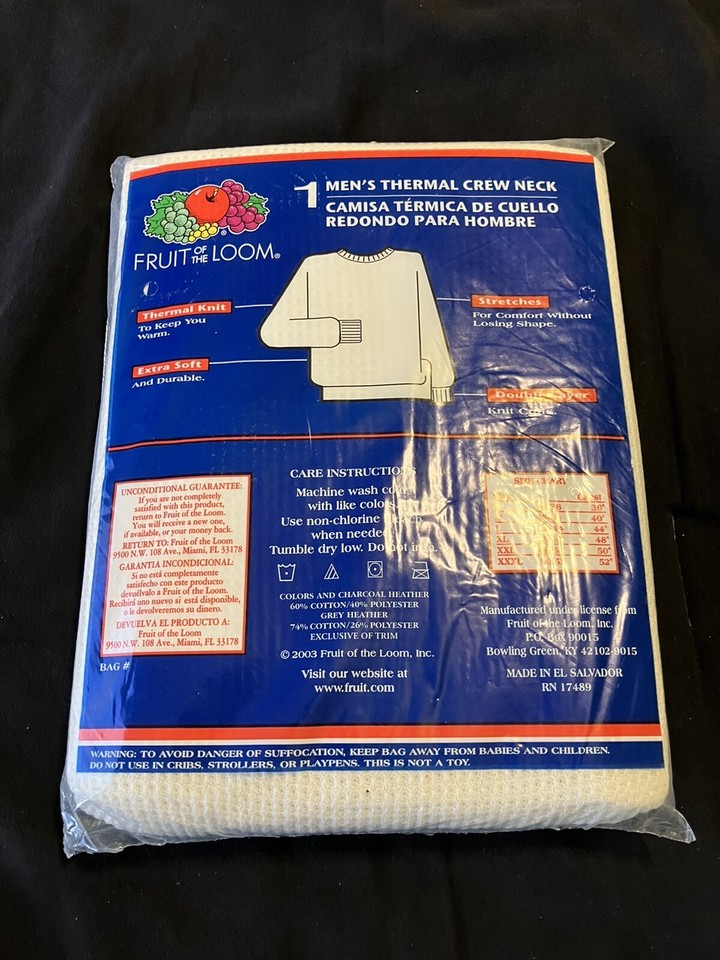 Vintage Fruit of the Loom Men's Waffle Base Layer Crew Neck Thermal Top ...