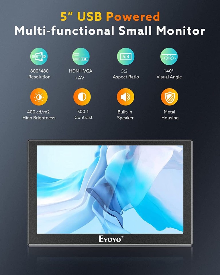 5 Inch Portable Monitor Built-in Speakers CCTV Security Monitor HDMI ...