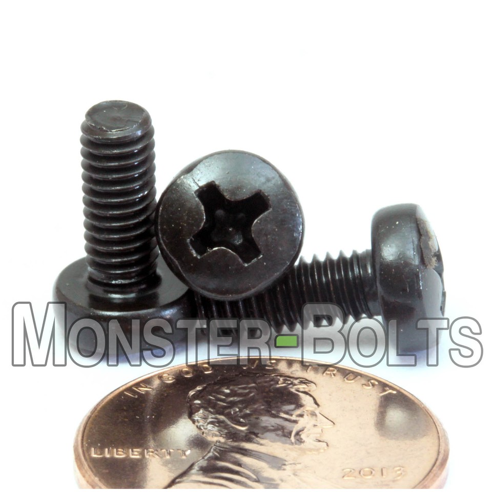 M4 / 4mm Phillips Pan Head Machine Screws, Steel, Black Oxide, DIN ...