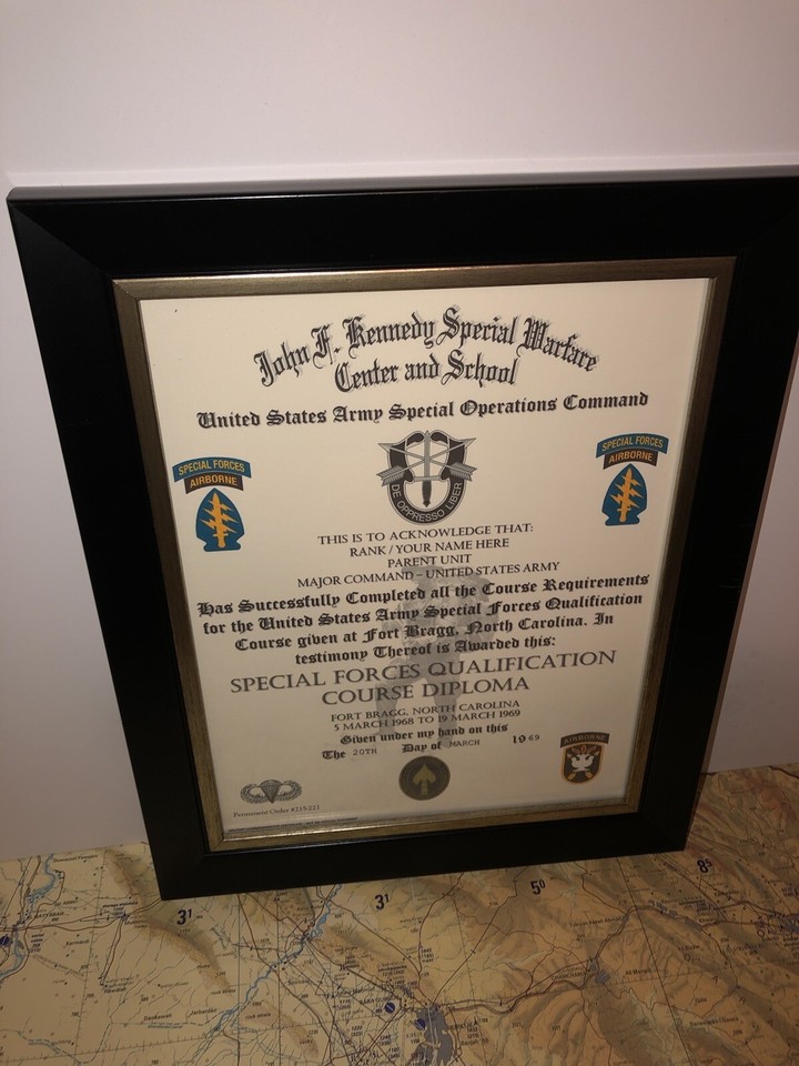 U.S. ARMY / SPECIAL FORCES Q-COURSE DIPLOMA (COMMEMORATIVE CERTIFICATE ...