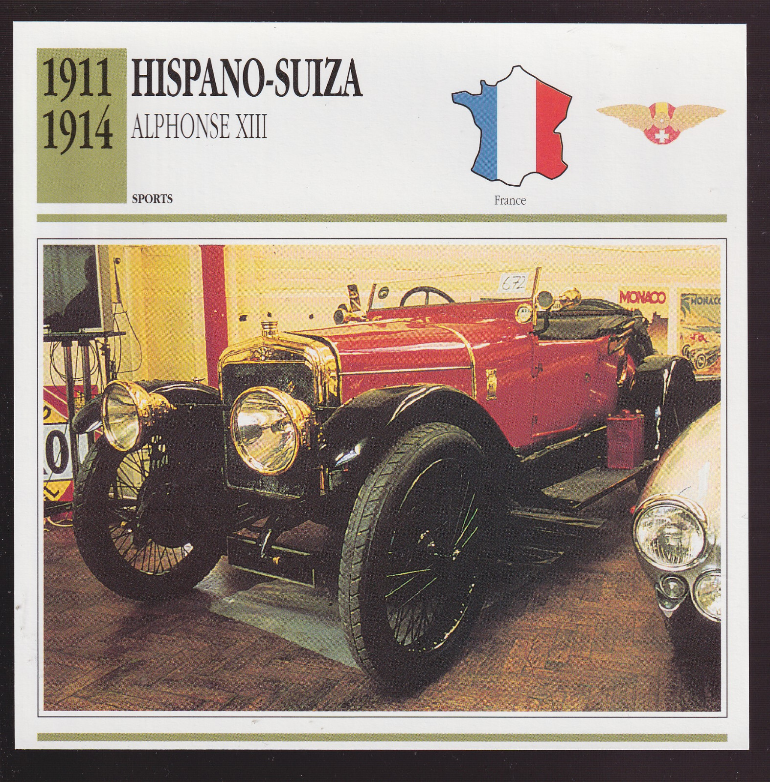 1911-1914 Hispano-Suiza Alphonse XIII Car Photo Spec Sheet Info CARD ...
