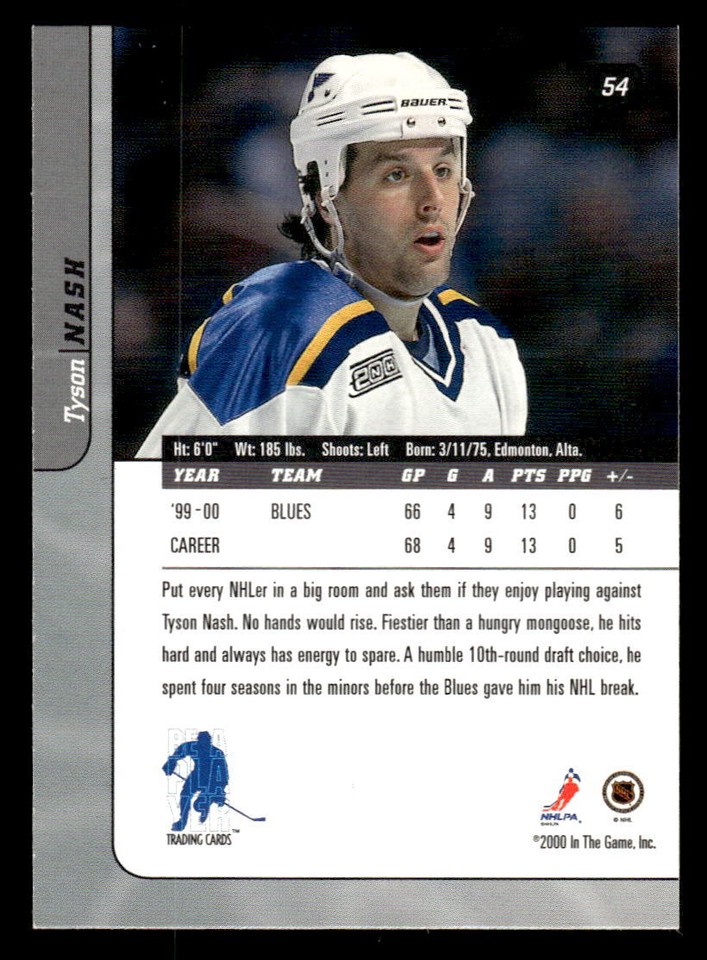 Tyson Nash 2000 Be a Player Signature Series #54 St. Louis Blues | eBay