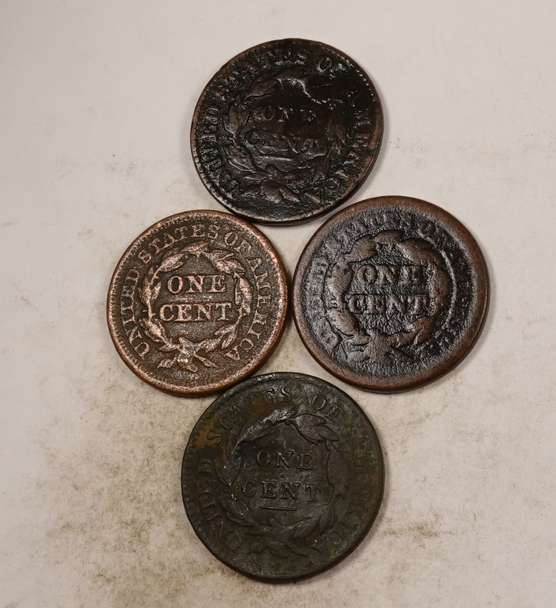 (4) Different Coronet & Braided Hair Large Cent Lot~ 4 Coin Set W ...