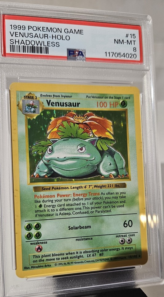 1999 POKEMON BASE SET (SHADOWLESS VENUSAUR) HOLO GRADED PSA-8 CARD # 15 ...