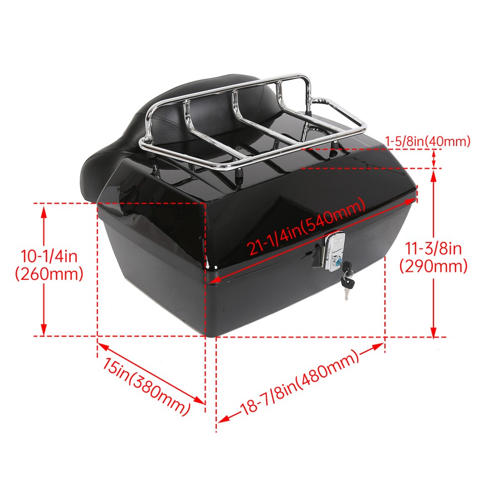 Universal Motorcycle Tail Box Luggage Trunk w/ Top Rack For Harley ...