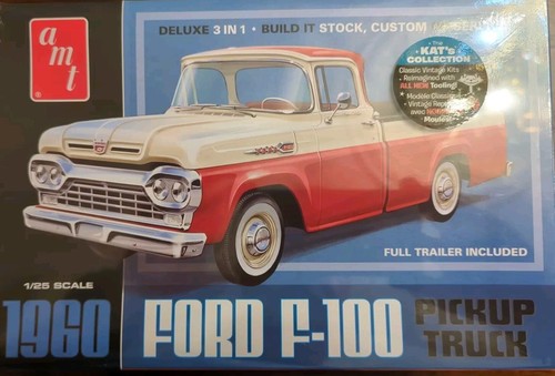 AMT 1:25 1960 Ford F100 Pickup w/Trailer (3 in 1) - Plastic Model Truck ...