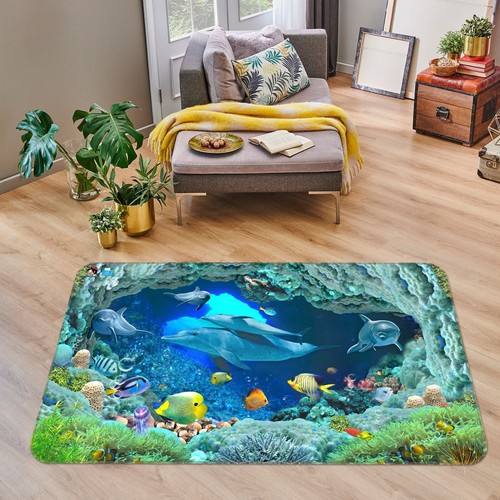 3D Ocean Dolphin Fish ZHUA3683 Game Non Slip Rug Mat Photo Carpet Amy ...