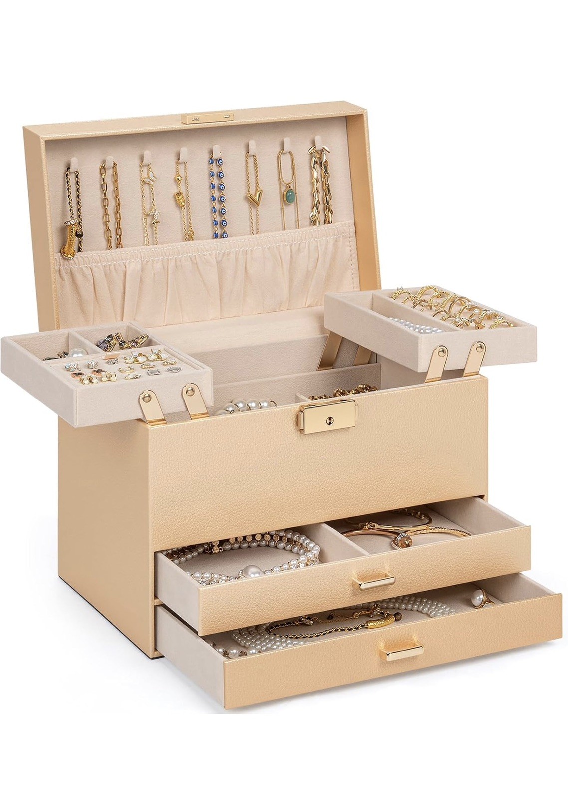 AKOZLIN Jewelry Box Organizer Leather Storage Case Lockable Drawer | eBay