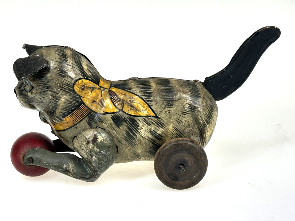 Vintage 1938 Marx Tin Litho Toy Tail Wind Up Cat Wood Ball WORKS! | eBay