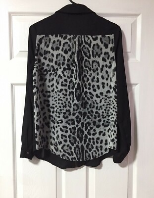 Jad Paris Black & Leopard Print Back Zip Through Workwear Blouse Shirt ...