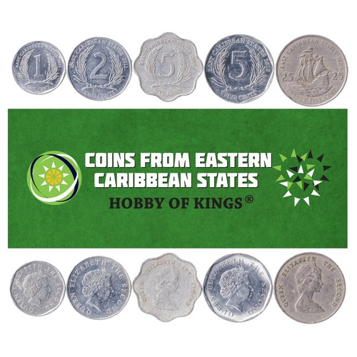 East Caribbean States | 5 Coins Set | Miexed Exotic Currency Cents ...