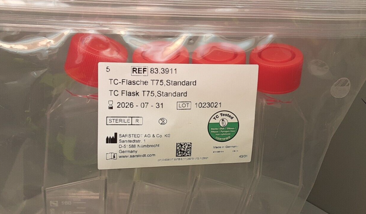 NEW Sarstedt TC Flask, T-75, Standard (Open Bag of 4) 83.3911 exp 2026 ...