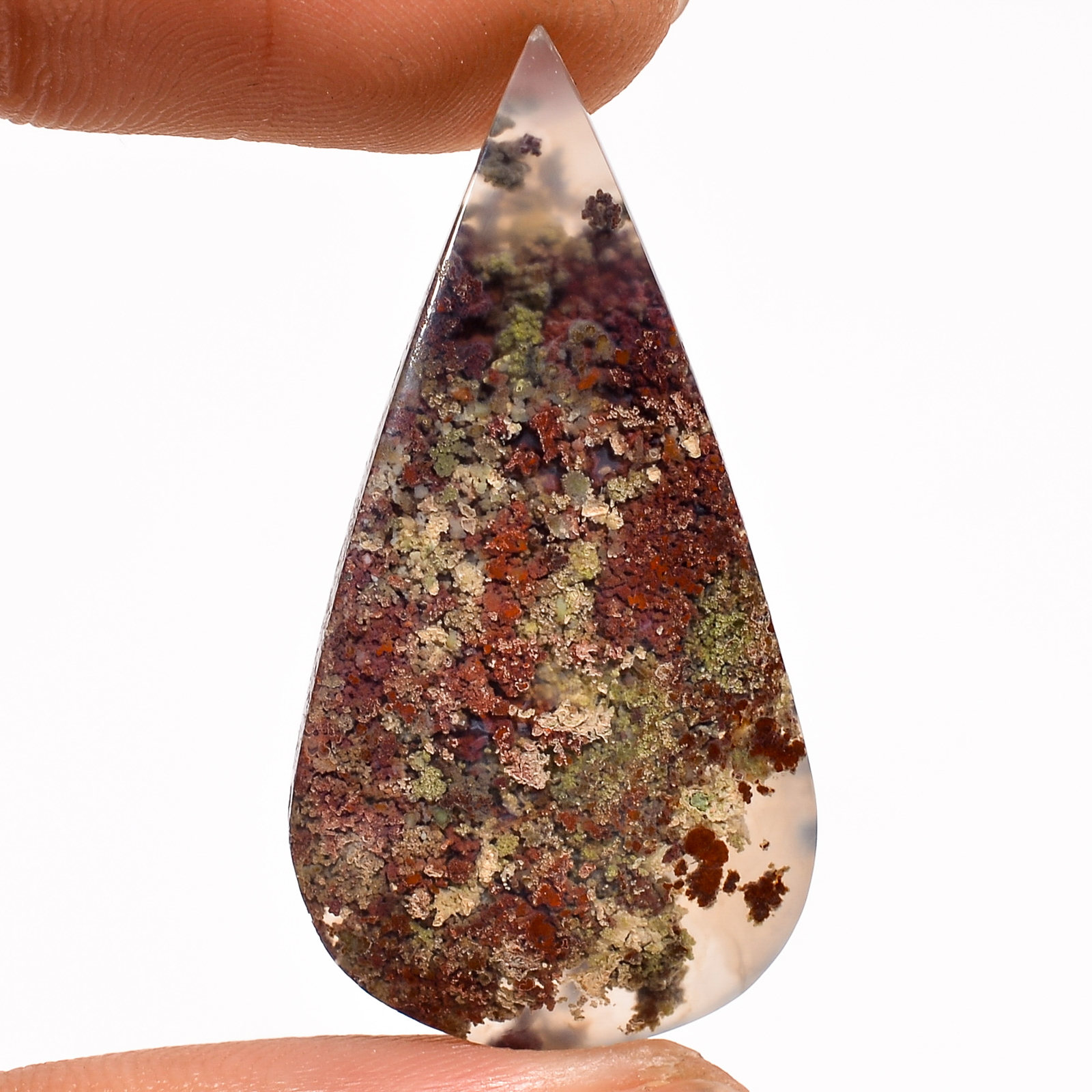 100% Genuine Indonesian Moss Agate Pear Cabochon Gemstone 20.45Cts. 17x ...