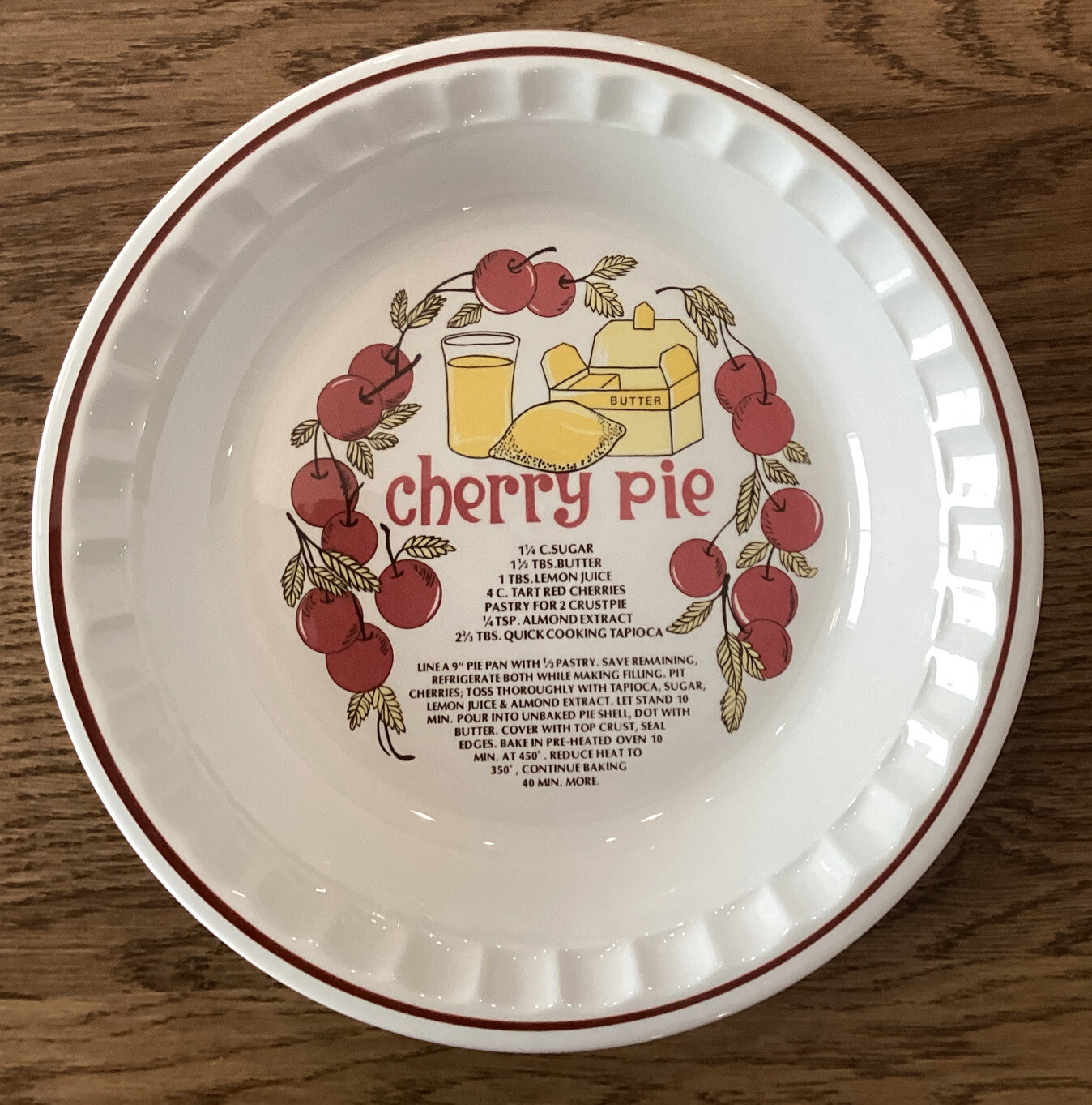 Vintage Hankook Korea Ceramic Deep Dish Cherry Pie Plate With Printed ...