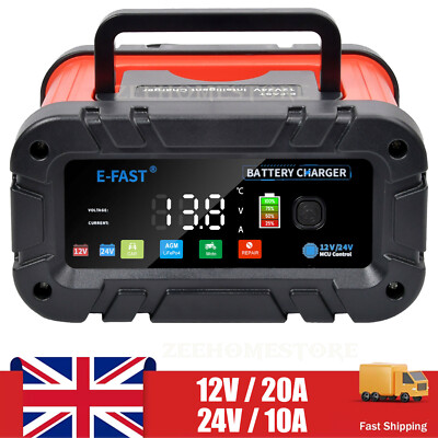 20A 12V 24V 20 Amp Car Battery Smart Charger for Lead Acid LiFePo4 AGM ...