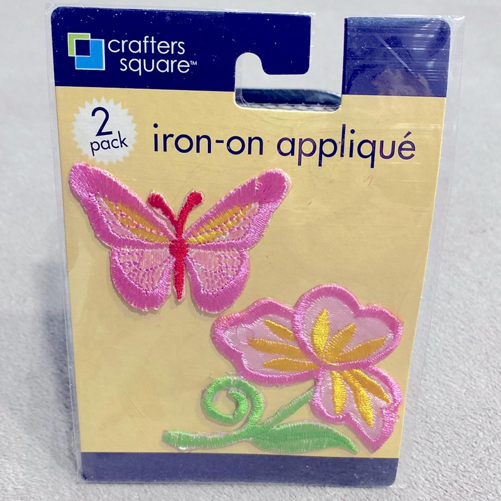 New Crafters Square Embroidered Butterfly & Flower Iron-On Applique ...