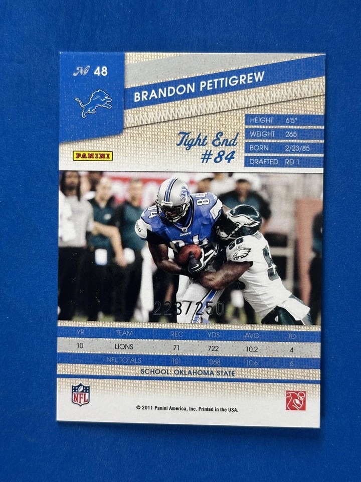 2011 Panini Threads Silver #48 Brandon Pettigrew Detroit Lions #/250 | eBay