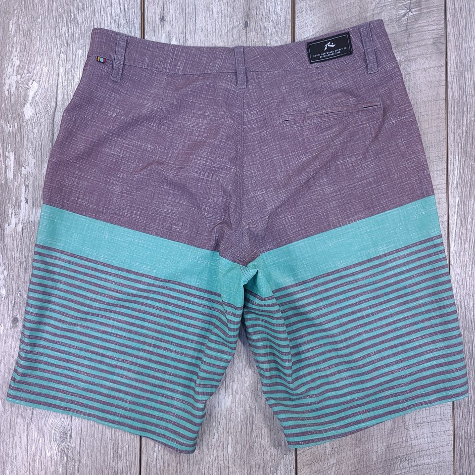 Rusty Mens Board Shorts Size 30 Classic Bermuda Stripe Golf Swim Trunks ...