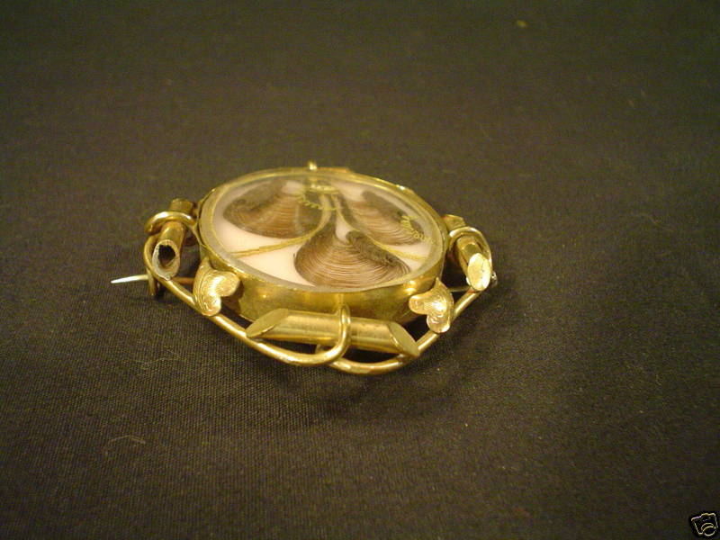 GORGEOUS ANTIQUE MOURNING JEWELRY HAIR BROOCH, PINCHBECK MOUNTING, c ...