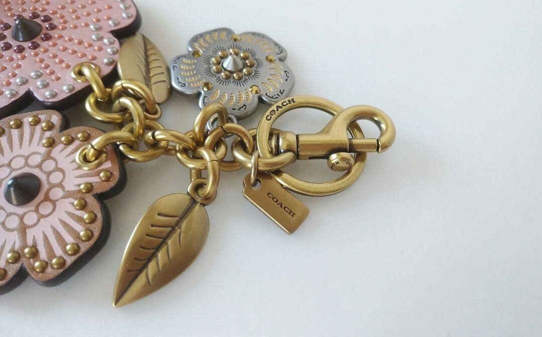 COACH Tea Rose Mix Flower Bag Charm Multi Bag Charm Key Ring Dog leash ...