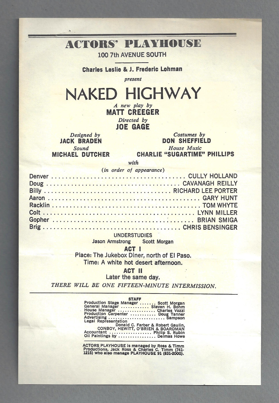 Joe Gage "NAKED HIGHWAY" Cully Holland / Matt Creeger's Gay Play 1982 ...