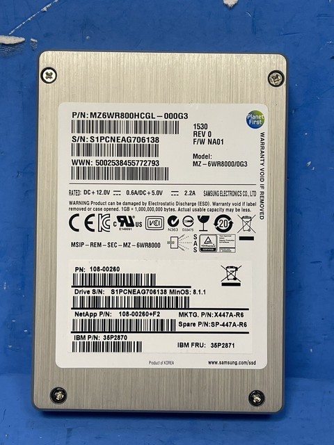 800GB SAS 6GB/s 2.5" 15mm SSD NetApp X447A-R6 Samsung MZ-6WR8000/0G3 ...