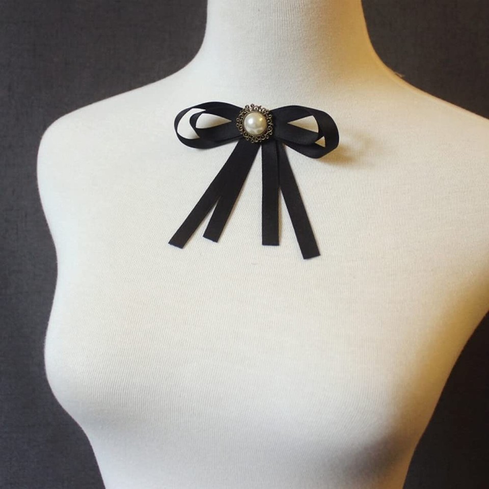 Black Bow Brooches Pin for Woman Girls Pre-Tied Collar Neck Clips Bow ...