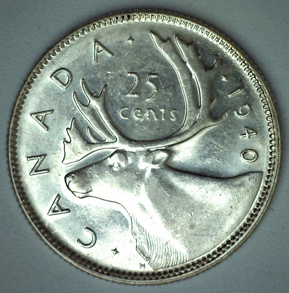 1940 Canada Silver 25 Cents Coin BU Canadian Quarter Uncirculated 25c ...