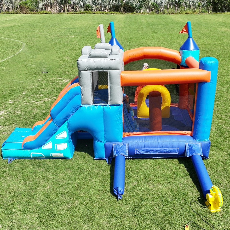 5 IN 1 Commercial PVC Inflatable Bounce House Dual Slides Ball Hoop ...