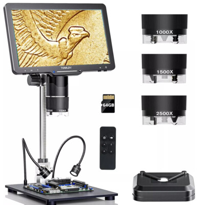 TOMLOV 10" HDMI Digital Microscope 2500X Coin Microscope Magnifier ...