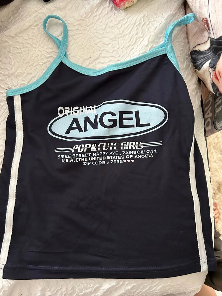 Y2K TANK TOP SUMMER GYARU HARAJUKU BLUE GIRLY STRIPED SPORTY SPAGHETTI ...