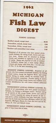 1962 MICHIGAN DNR FISHING GUIDE LAWS DIGEST RULES 2 - MICHIGAN-DEER ...