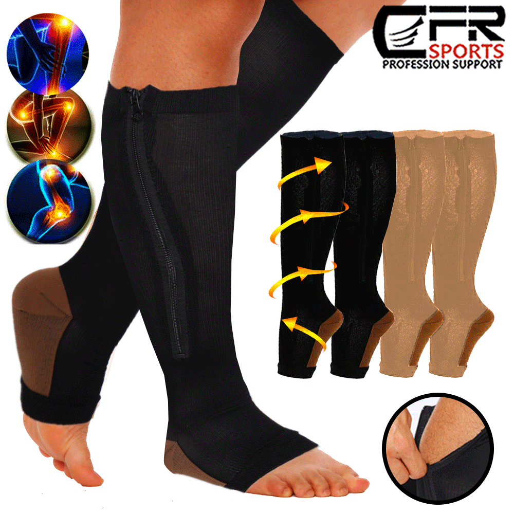 Zipper Compression Socks Calf Leg Support Graduated Stocking Men Women ...