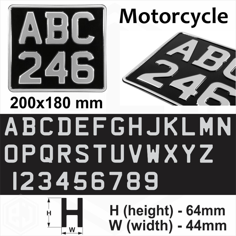 8x7 6-Digit Black and Silver Motorcycle Bike Pressed metal number plate ...