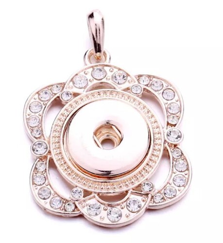 Rose Gold Rhinestone Flower 18mm 20mm Snap Charm Pendant For Ginger ...