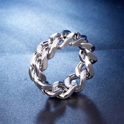 Hot 8mm Men's Stainless Steel Fashion Titanium Steel Chain Ring Size 8 ...