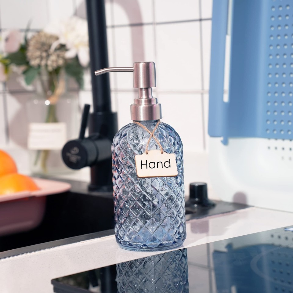 16oz Glass Liquid Soap Dispenser with Stainless Steel Pump for Kitchen ...