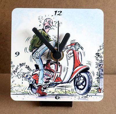 Scooter Desk Clock, Scooter Clock, Mod Skinhead Cartoon Desk Clock ...