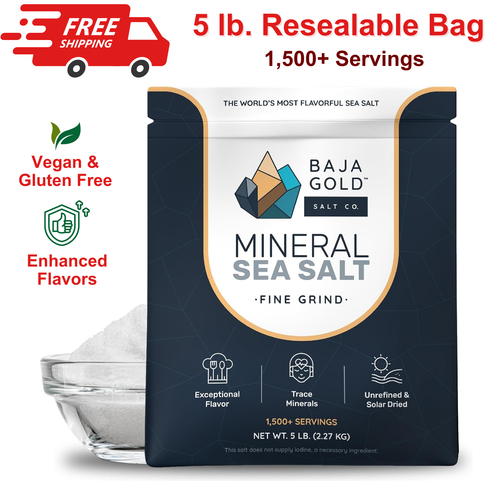 Mineral Sea Salt - Pure & Authentic Fine Grind Salt, 5 lb. Bag, 1,500 ...