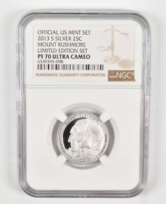 2013-S PF70 Mount Rushmore Silver Quarter US Mint Limited Edition Set ...