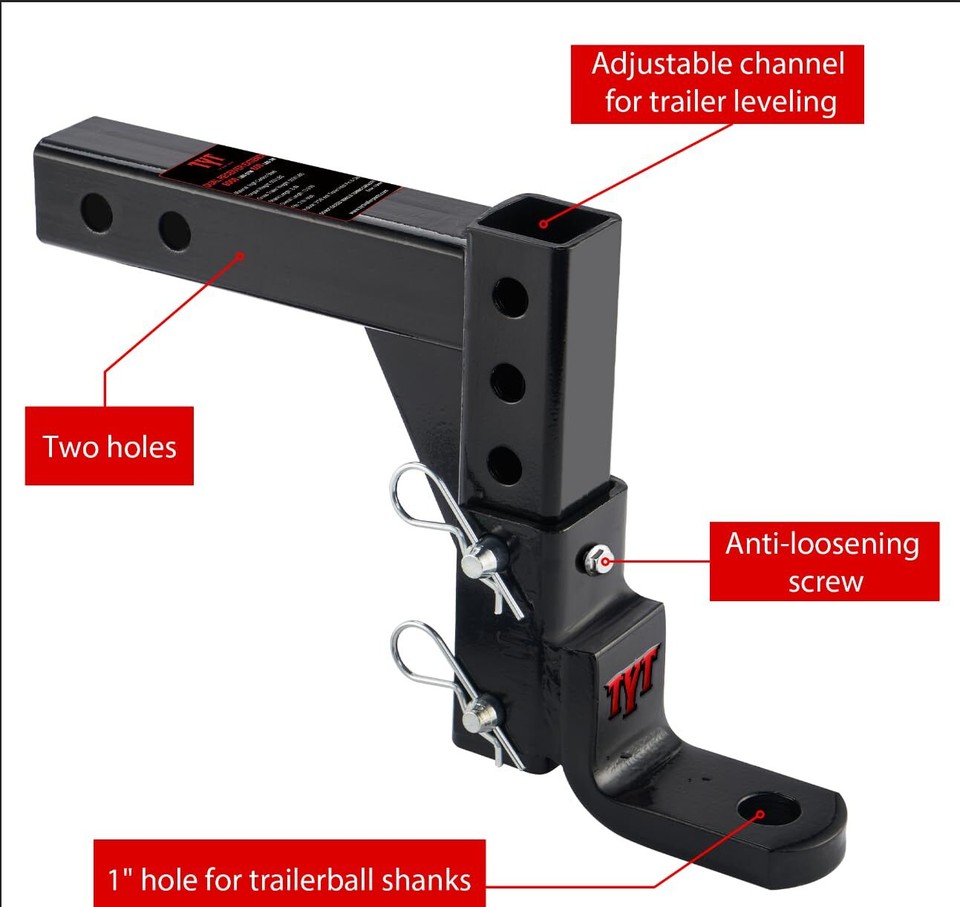TYT Adjustable Trailer Hitch Ball Mount,with 1" Hitch Ball Hole, 9-1/2 ...