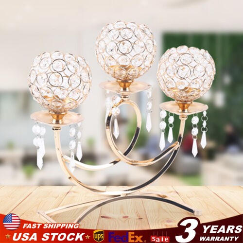 3 Arms Crystal Candle Holders for Table Centerpiece, Weddings,Dining ...