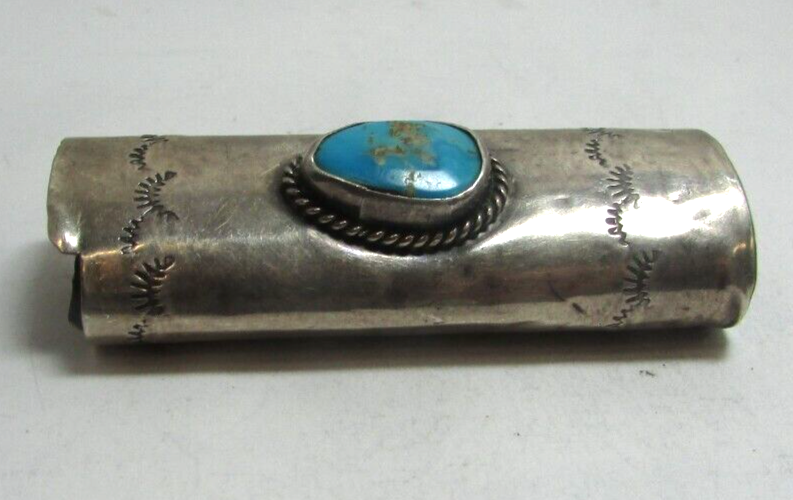 Vtg Navajo Unmarked Sterling Silver Turquoise Cigarette Lighter Case ...