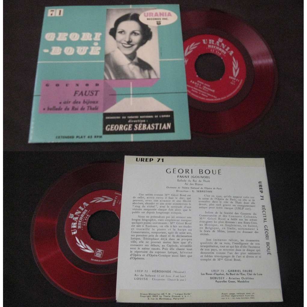 GEORI BOUE - Faust Rare French EP Urania Recital Opera Red Vinyl NM 55 ...
