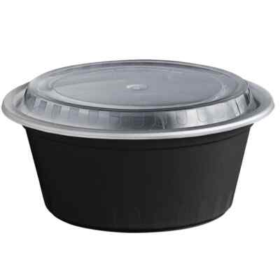 38 oz. Black Round Microwavable Heavy Weight Container with Lid | eBay