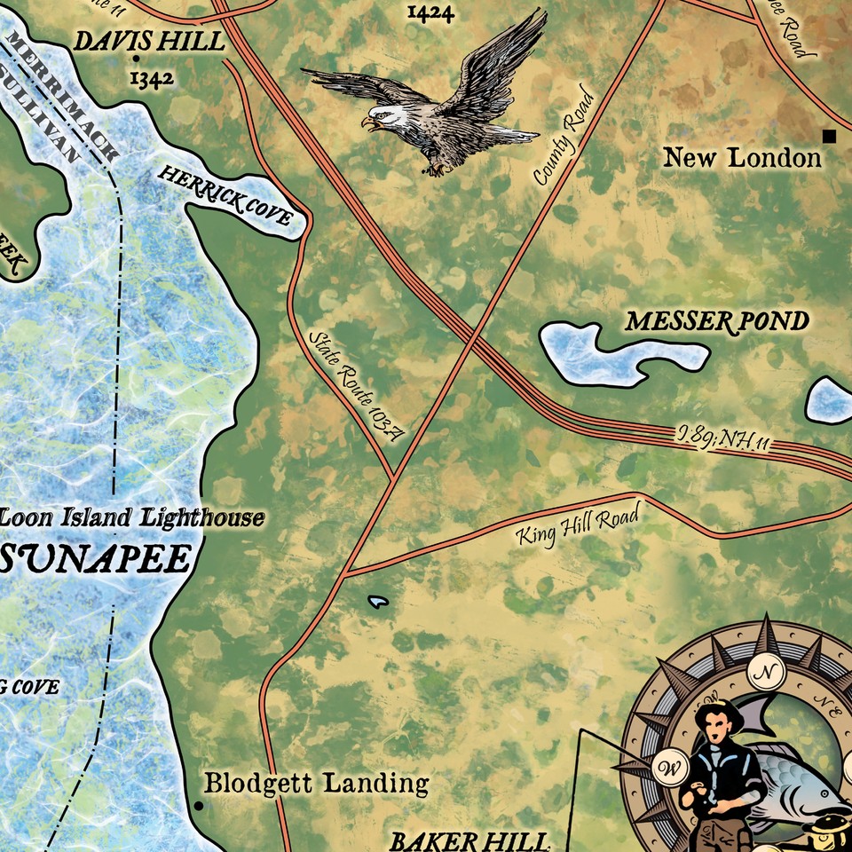 Lake Sunapee New Hampshire Map Art Print Poster Vintage Wall Home Decor ...