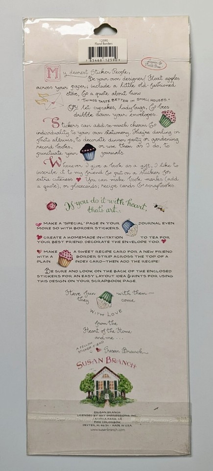 Susan Branch Floral Borders Pansies Scrapbooking Stickers Sealed 5"x12 ...